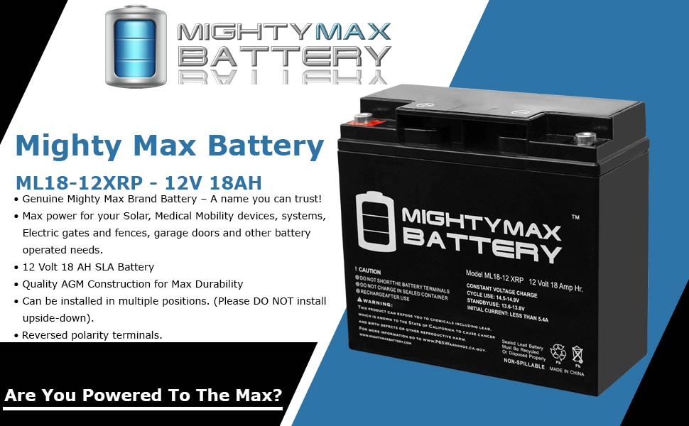 MIGHTY MAX BATTERY 12-Volt 18AH SLA Replacement Battery for Alien Bees ...