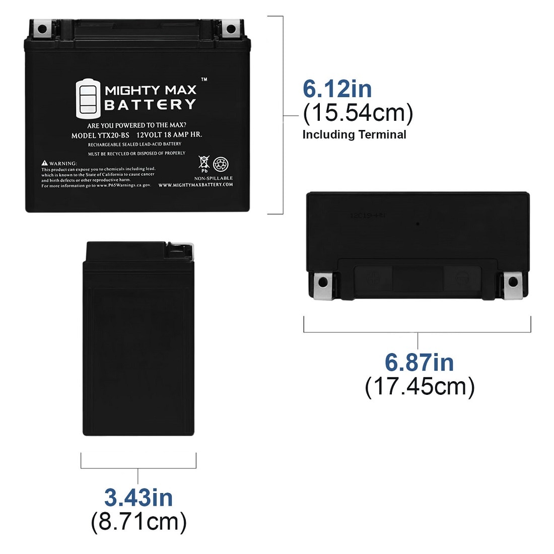 MIGHTY MAX BATTERY 12-Volt 18 Ah 270 CCA Rechargeable Sealed Lead Acid ...