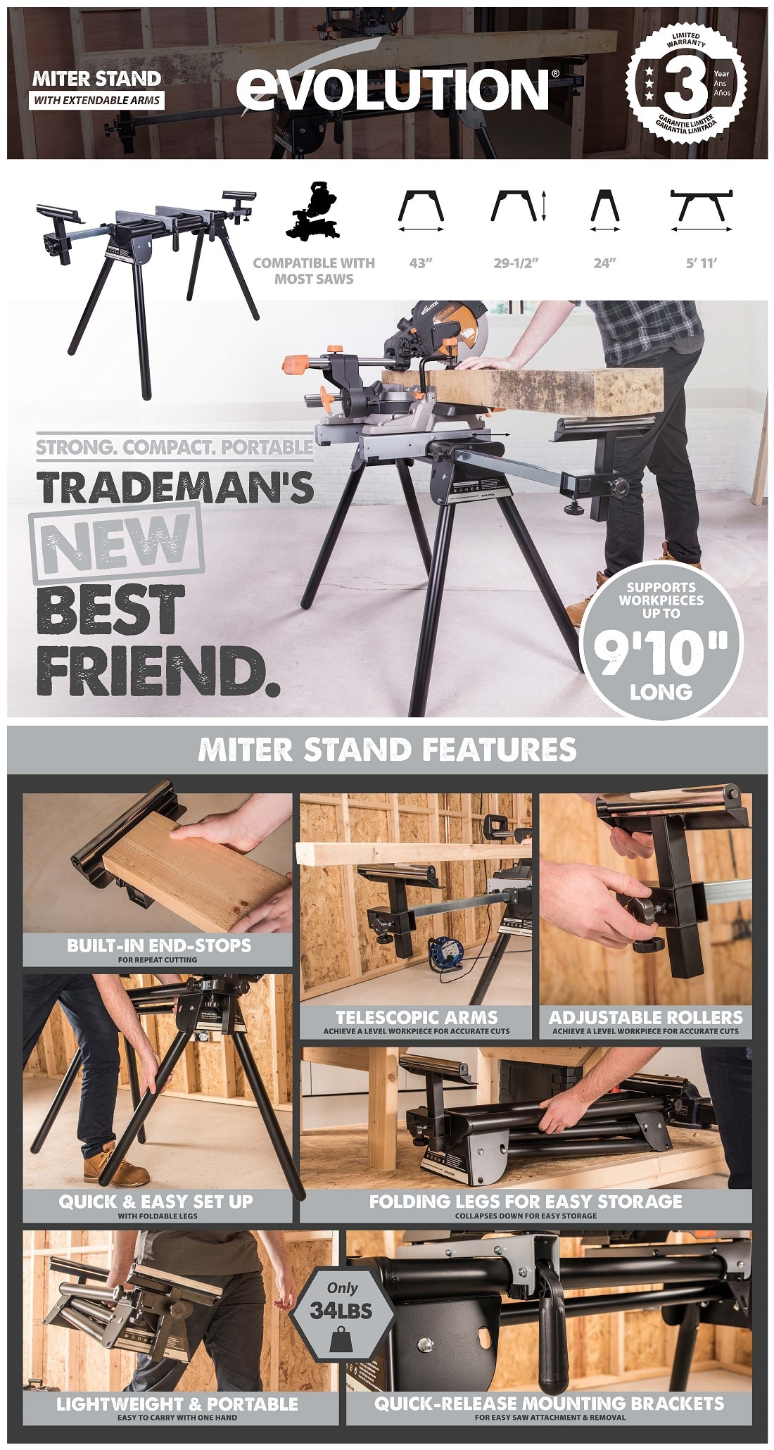 Evolution Power Tools Compact Folding Miter Saw Stand with Quick ...