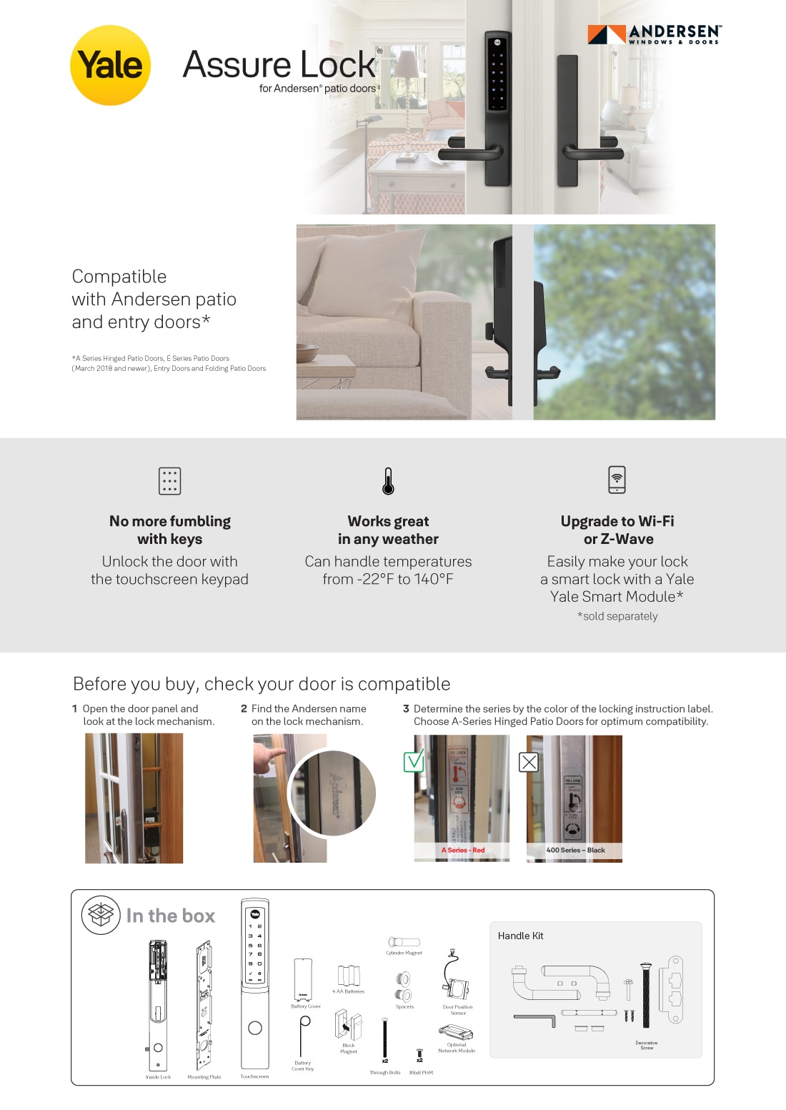 Yale Door Lock Deadbolt with Touchscreen Keypad, for Andersen Patio ...