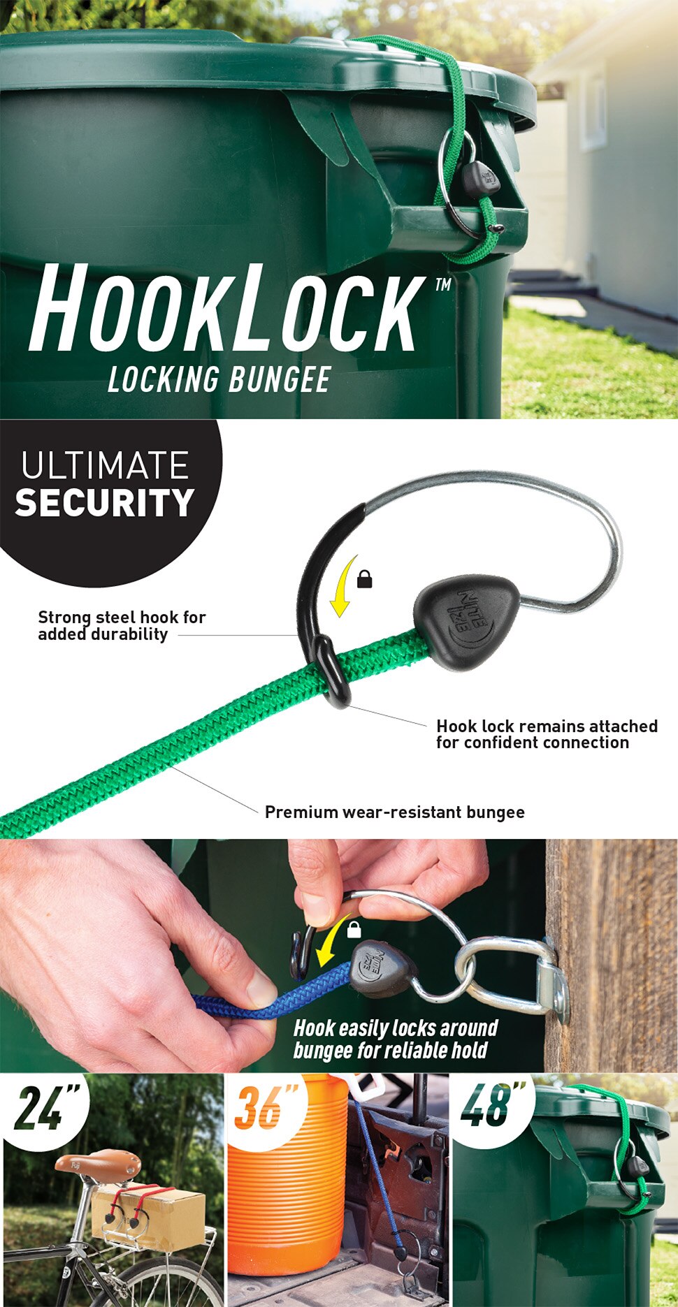 Nite Ize 48 in. Green HookLock Locking Bungee BHL48-17-R3