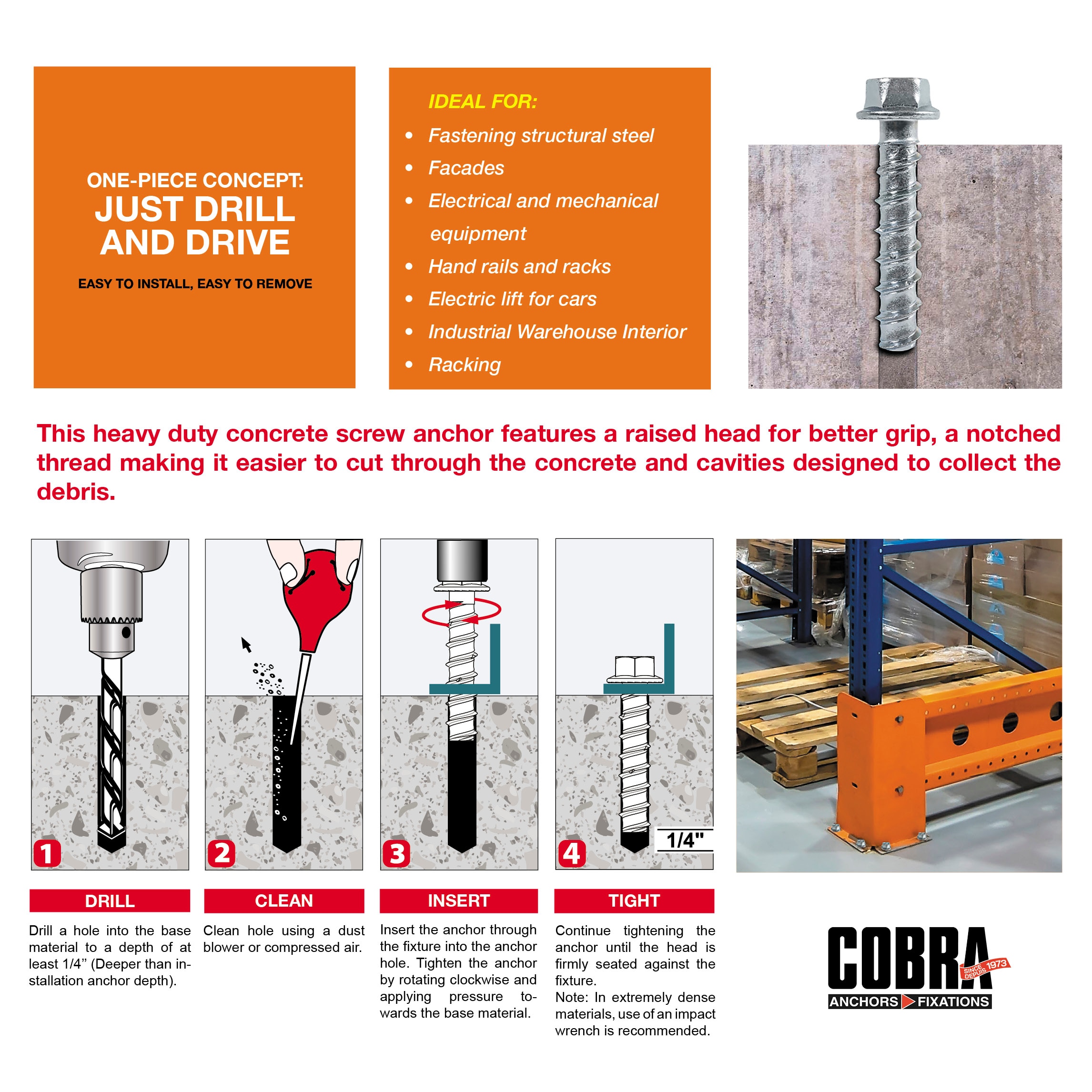 Cobra Anchors Cobra Tork 5/8 in. x 5 in. Zinc Plated Concrete Screw ...