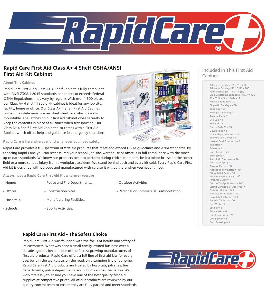 Rapid Care 1500-Piece 4-Shelf First Aid Cabinet-80099 - The Home Depot