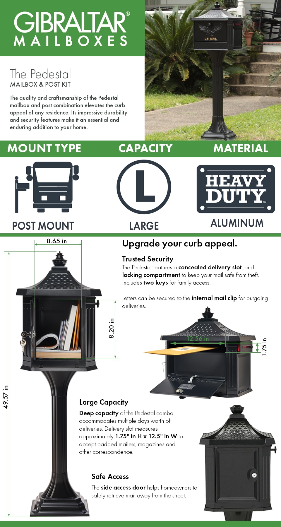 Architectural Mailboxes Pedestal Black, Large, Aluminum, Locking, All ...