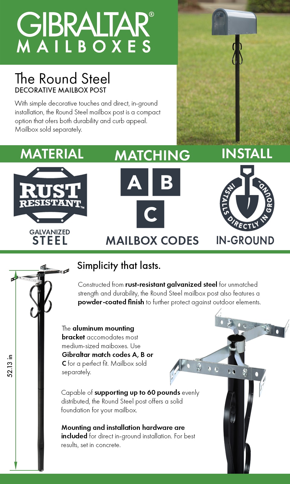 Architectural Mailboxes Round Decorative Scroll, Steel, Top Mount ...