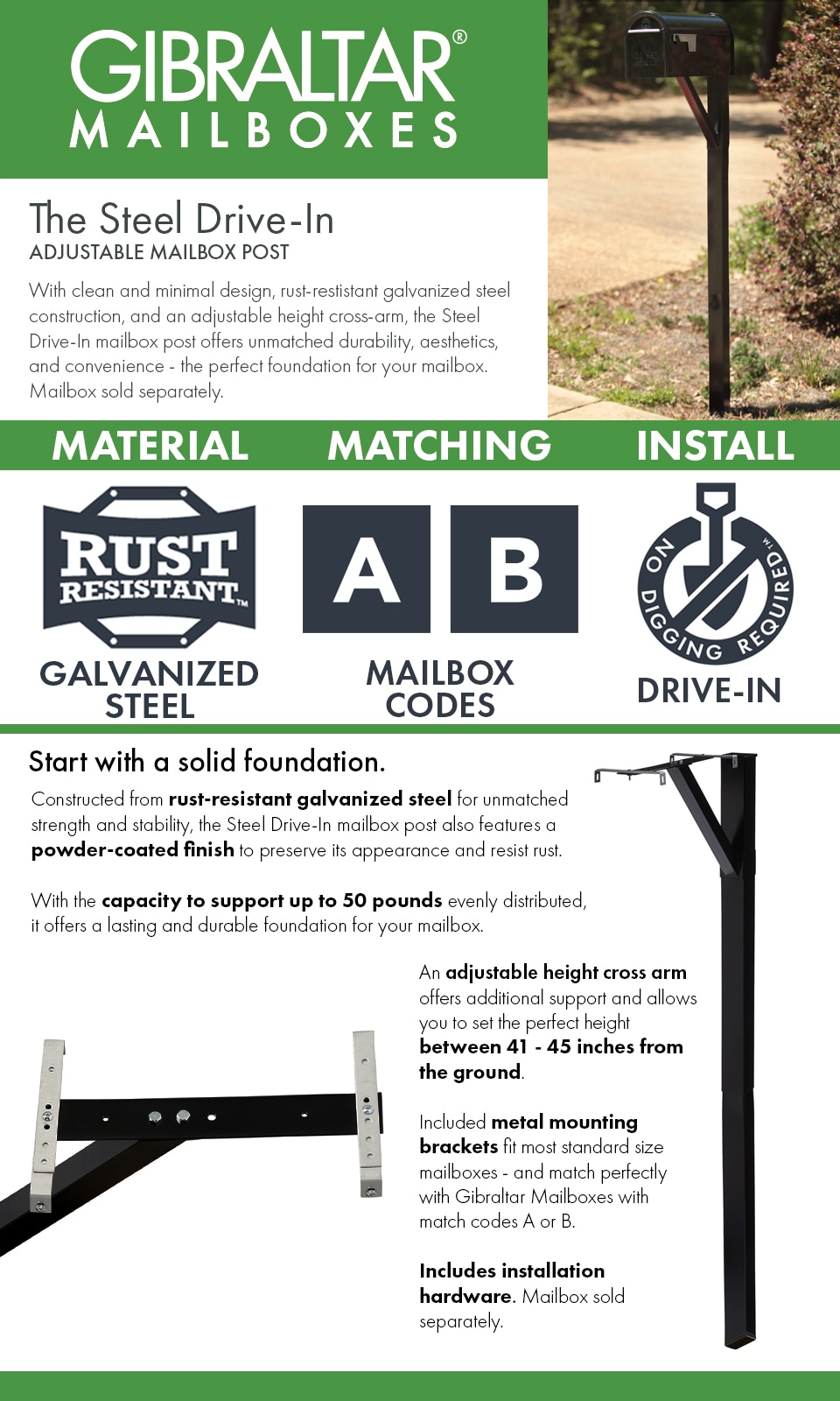 Architectural Mailboxes Steel Drive-in, Top Mount, Mailbox Post Kit ...