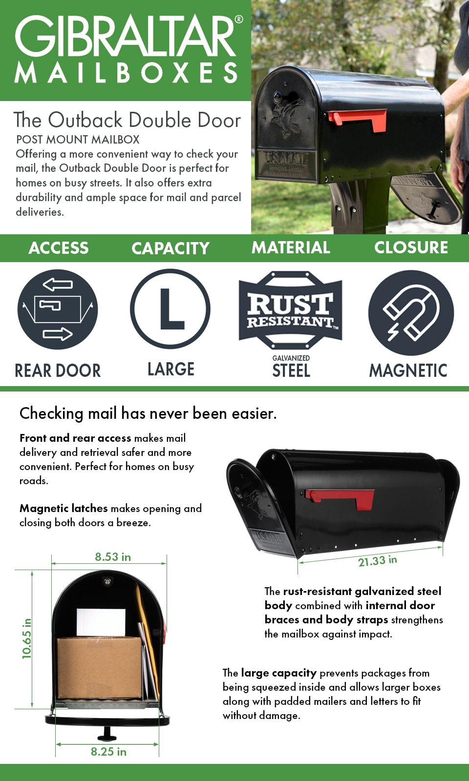 Architectural Mailboxes Outback Double Door, Black, Large, Steel, Post ...