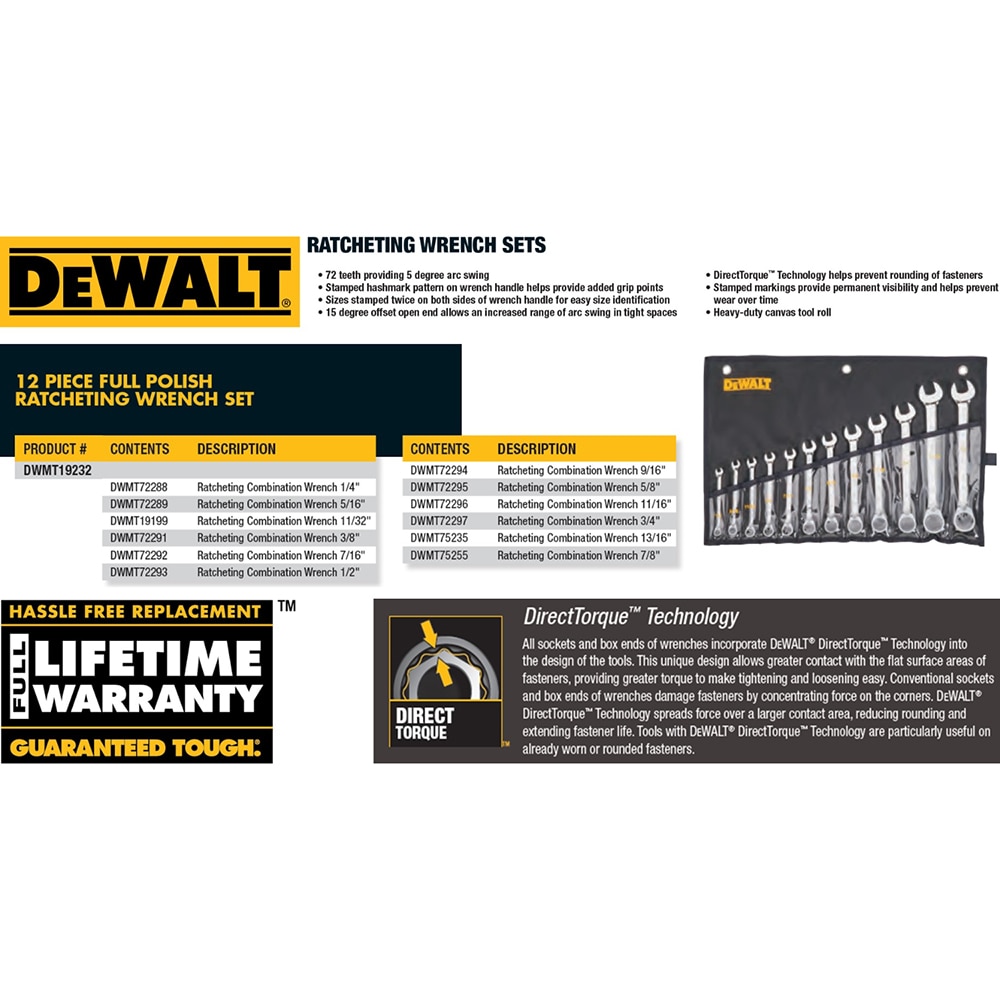 DEWALT Reversible SAE Ratcheting Wrench Set (12-Piece) and Reversible ...