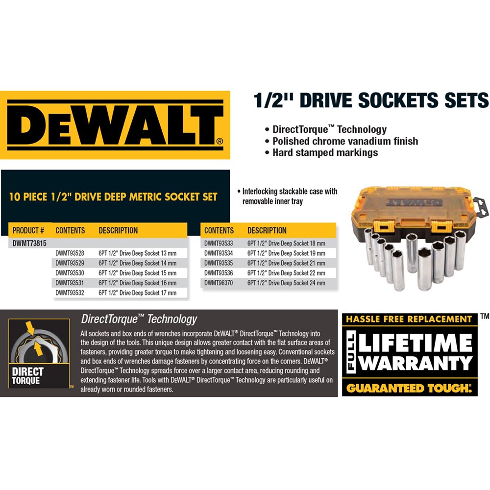 DEWALT 1/2 in. Drive Deep Socket Set (10-Piece) DWMT73815 - The Home Depot