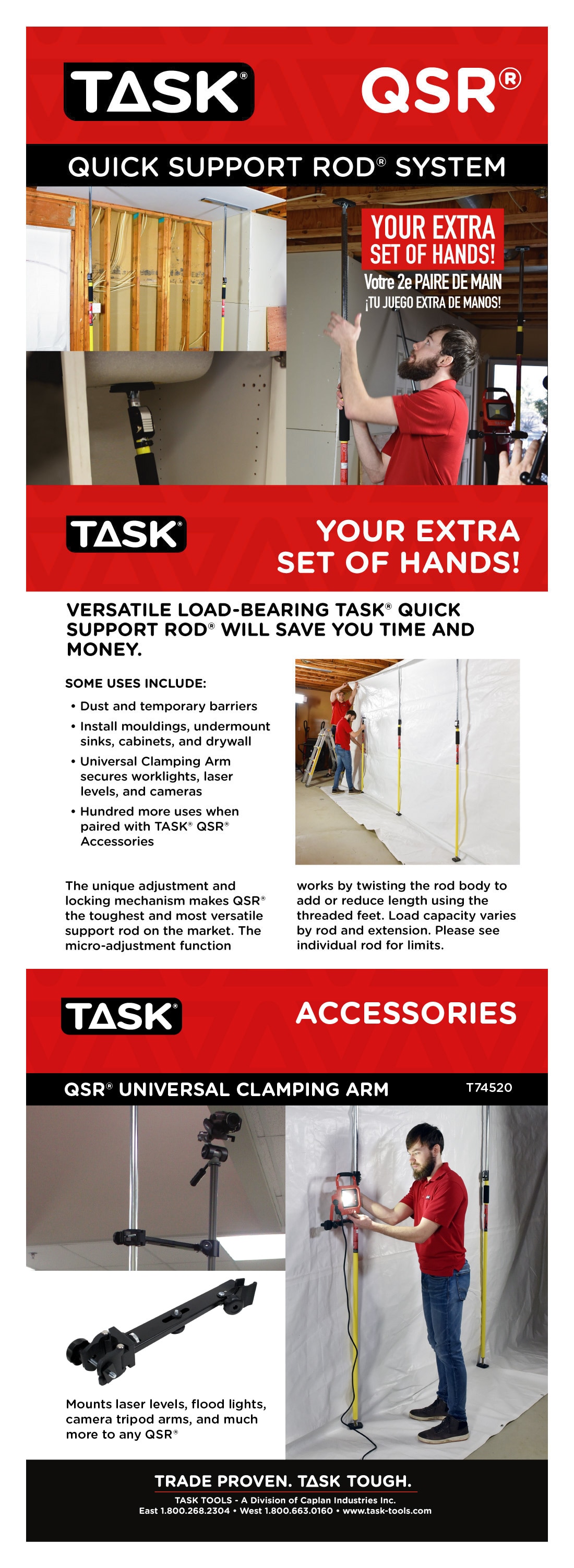 TASK Quick Support Rod Universal Clamping Mount (3-Pack) T74520 - 3 ...