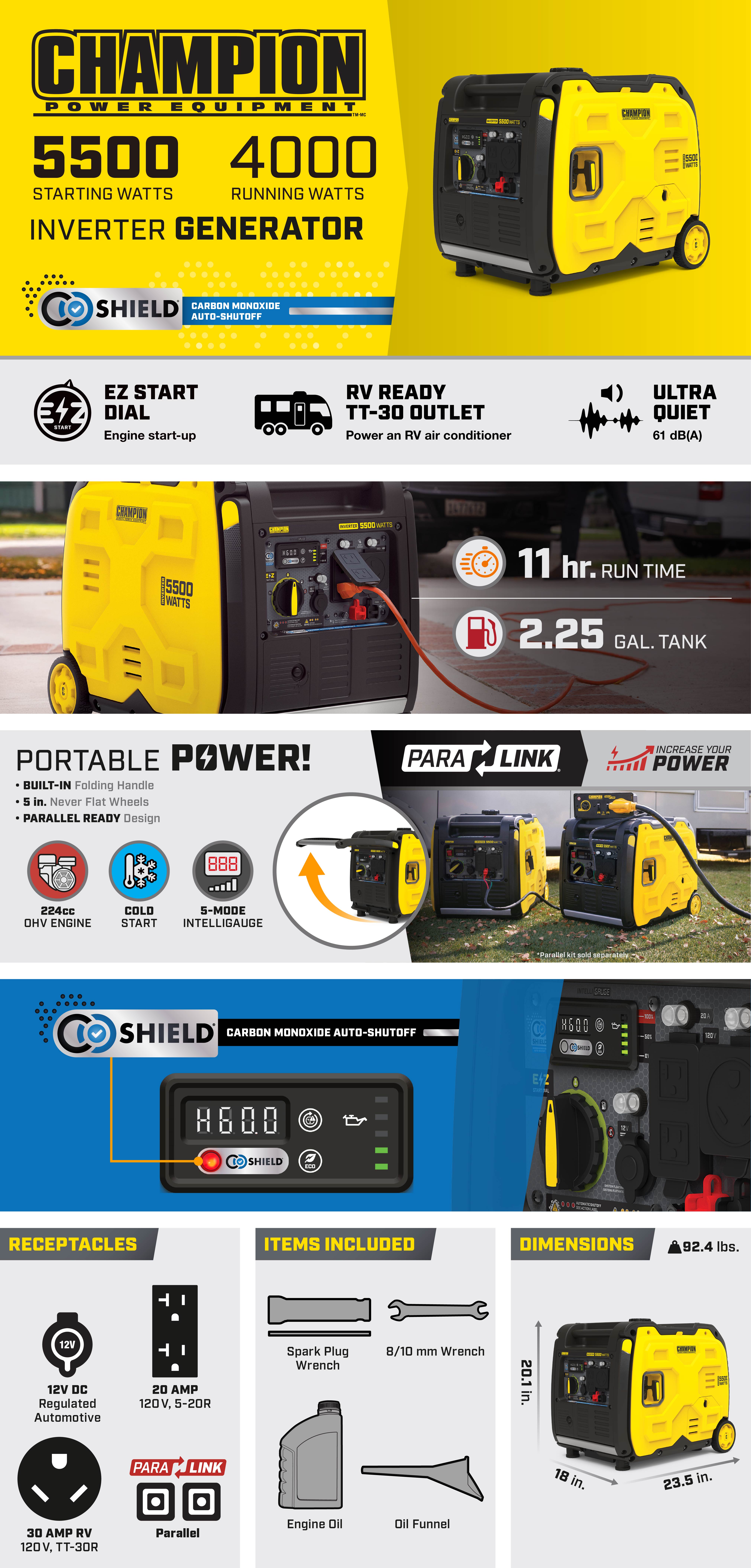 Champion Power Equipment 5500/4000-Watt Recoil Start Gasoline Powered ...