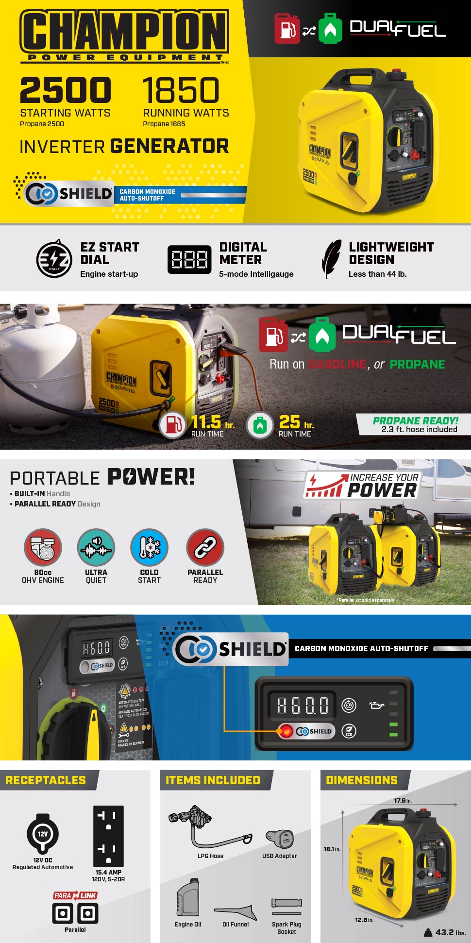Champion Power Equipment 2500/1850-Watt Recoil Start Gasoline/Propane ...