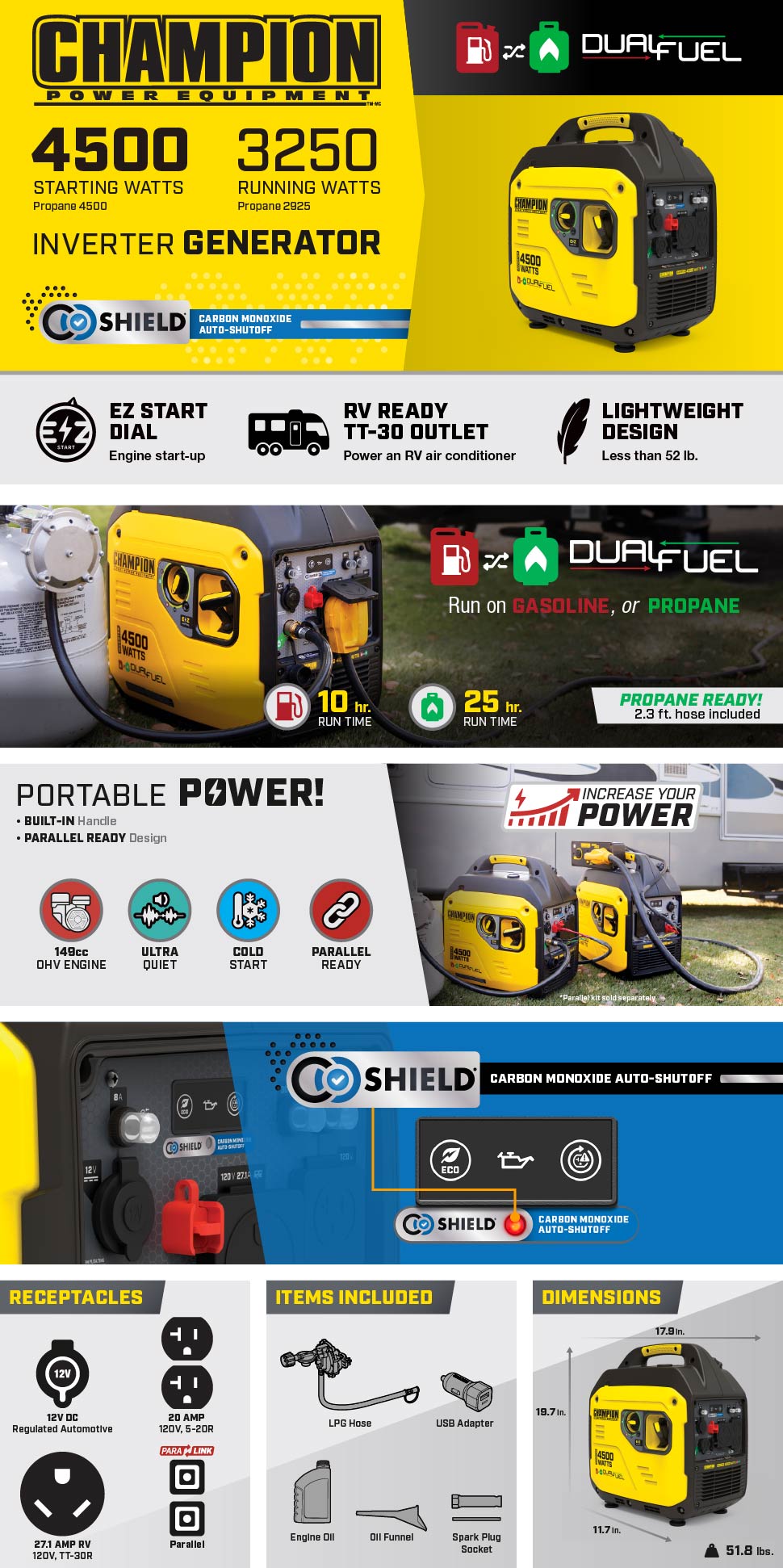 Champion Power Equipment 4500/3250-Watt Recoil Start Gasoline/Propane ...