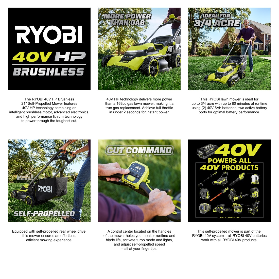 RYOBI 40V HP Brushless 21" Cordless Walk Behind Multi-Blade Self ...