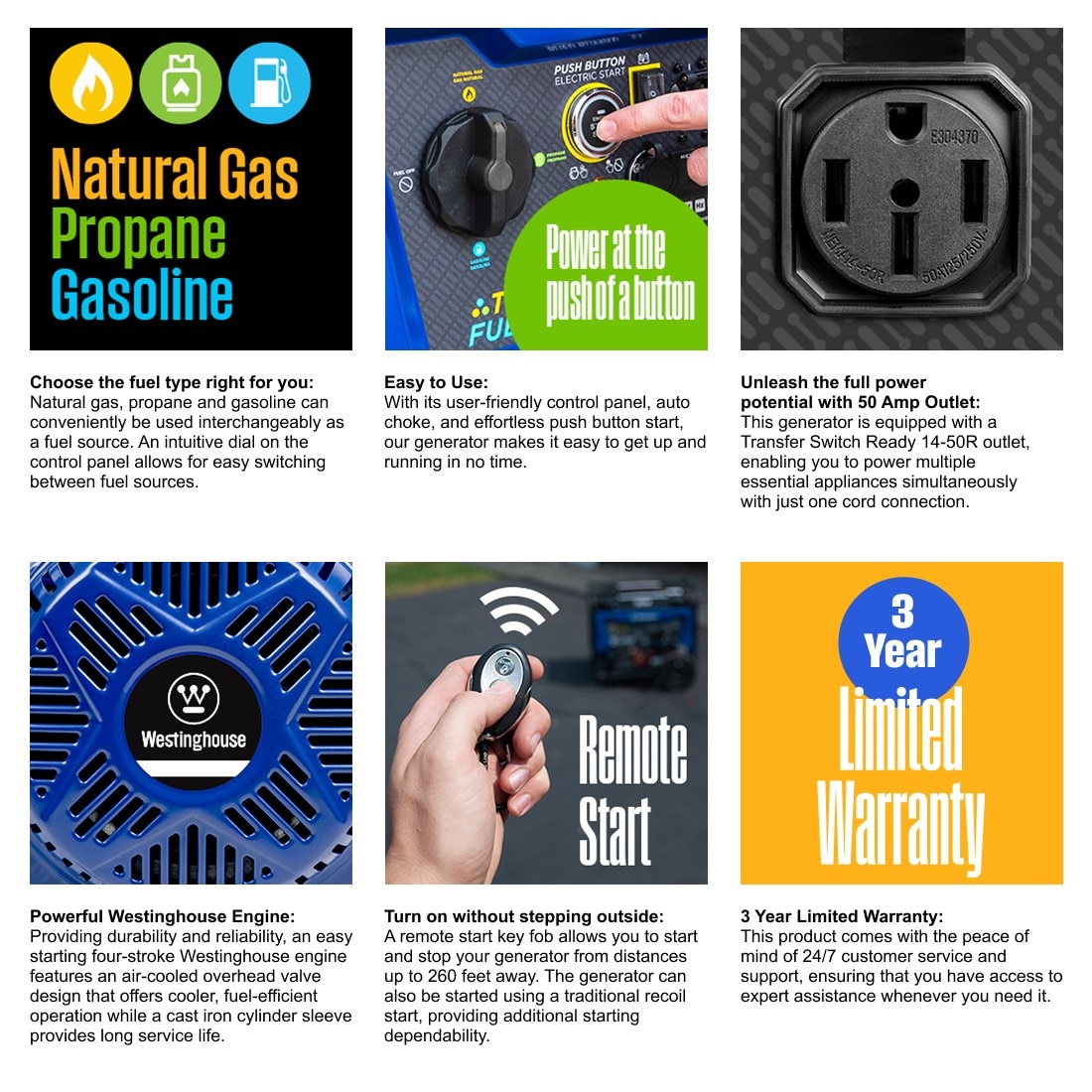 Westinghouse 13,500/10,500-Watt Remote Elecric Start Tri-Fuel Gas ...