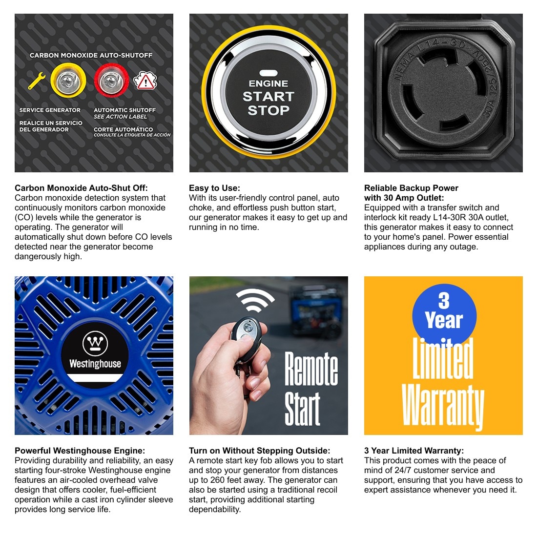 Westinghouse 9,500/7,500-Watt Remote Electric Start Gas Powered ...