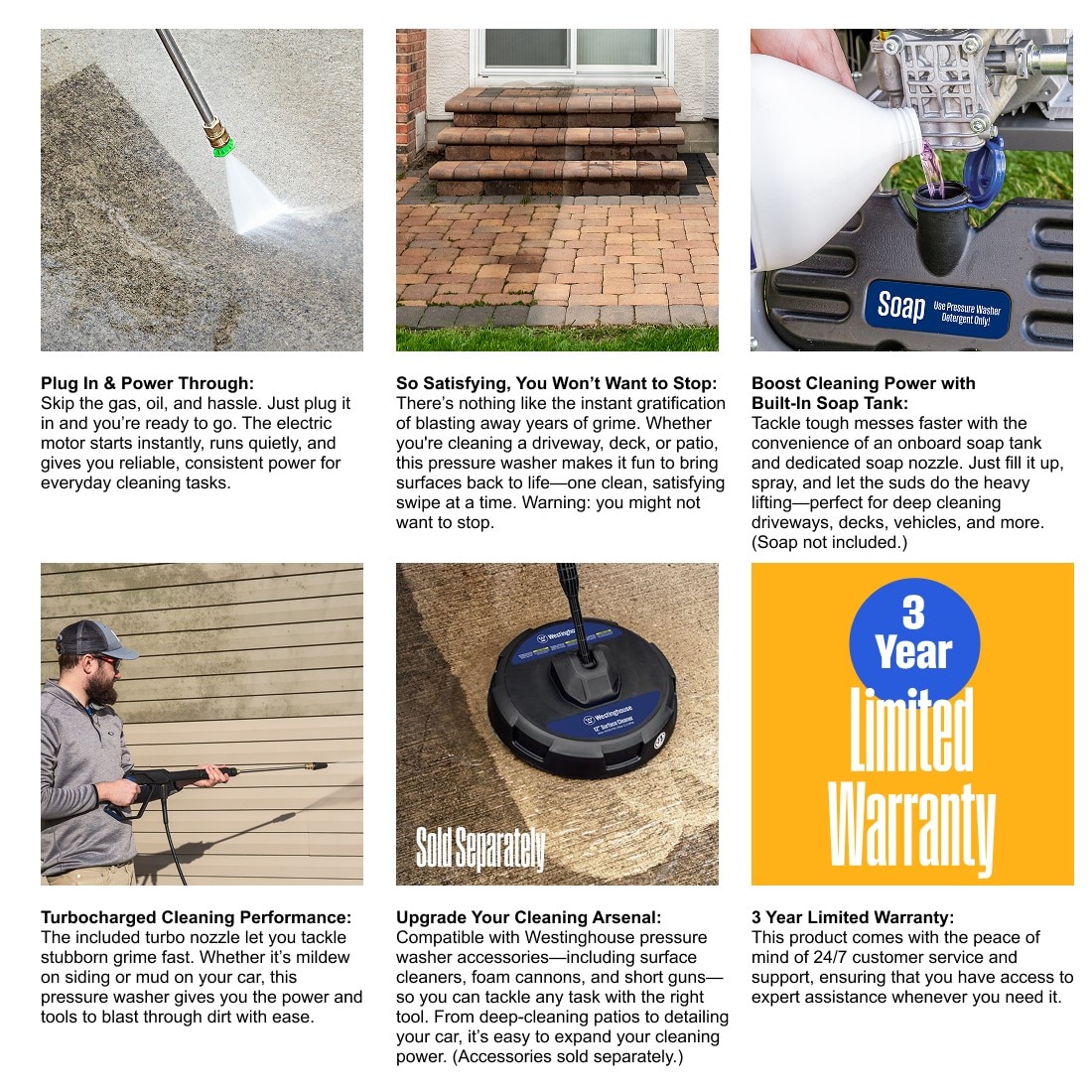 Westinghouse 3400 Max PSI 2 Max GPM 13 Amp Cold Water Electric Powered ...