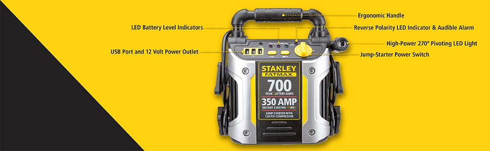 Stanley 700 Peak Amp Automotive Jump Starter, Portable Power - Triple ...