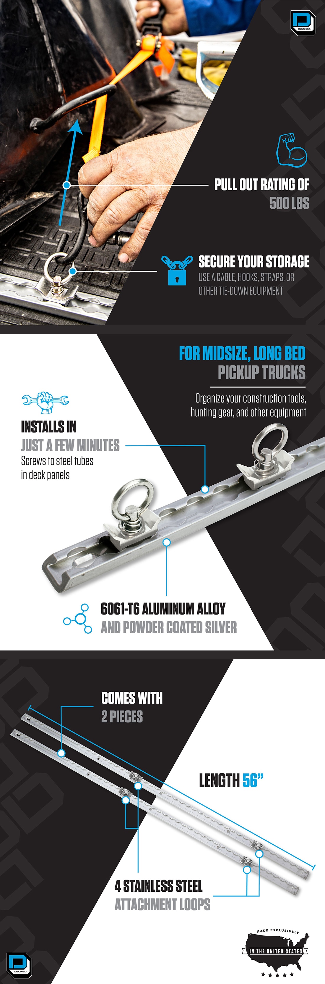 DECKED 56 in. Core Trax 1000 with 4-Adjustable Attachment Loops for 6 ...