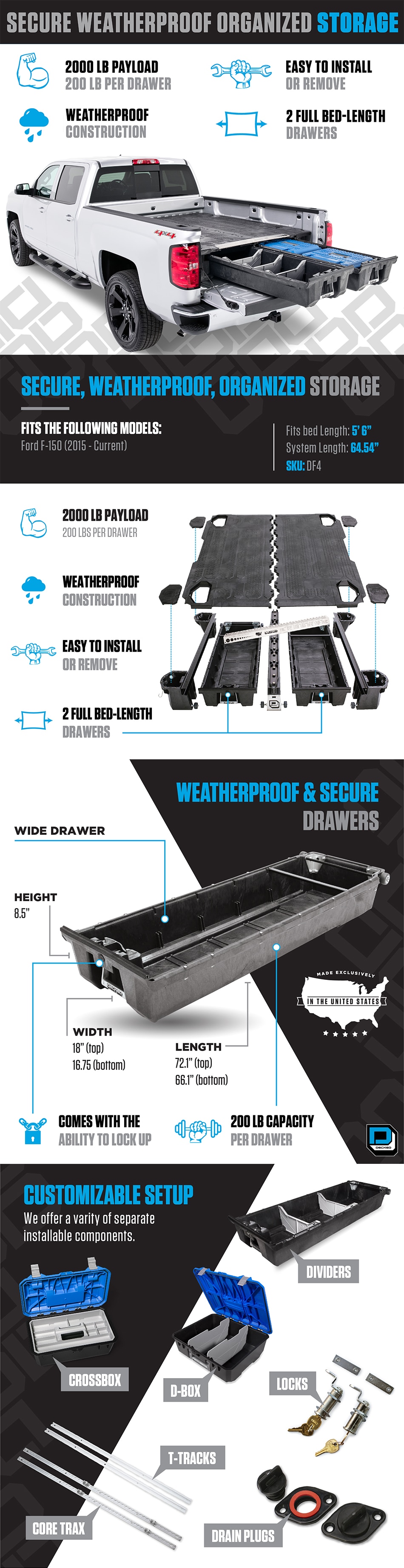 DECKED 5 ft. 6 in. Bed Length Pick Up Truck Storage System for Ford ...