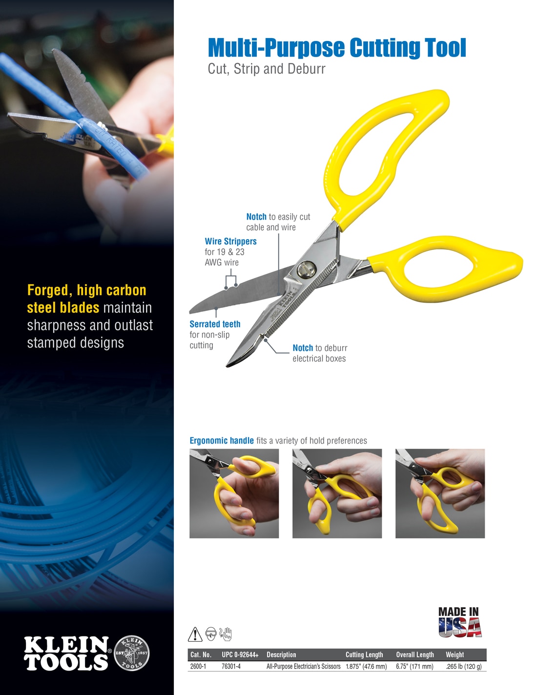 Klein Tools All Purpose Electrician's Scissors 1.875 in. Blade 26001 ...