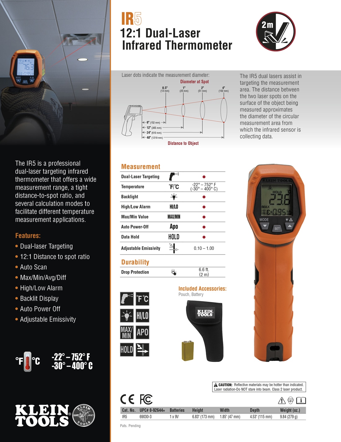 Klein Tools Infrared Temperature Gun, Dual Laser 12:1 IR Thermometer ...