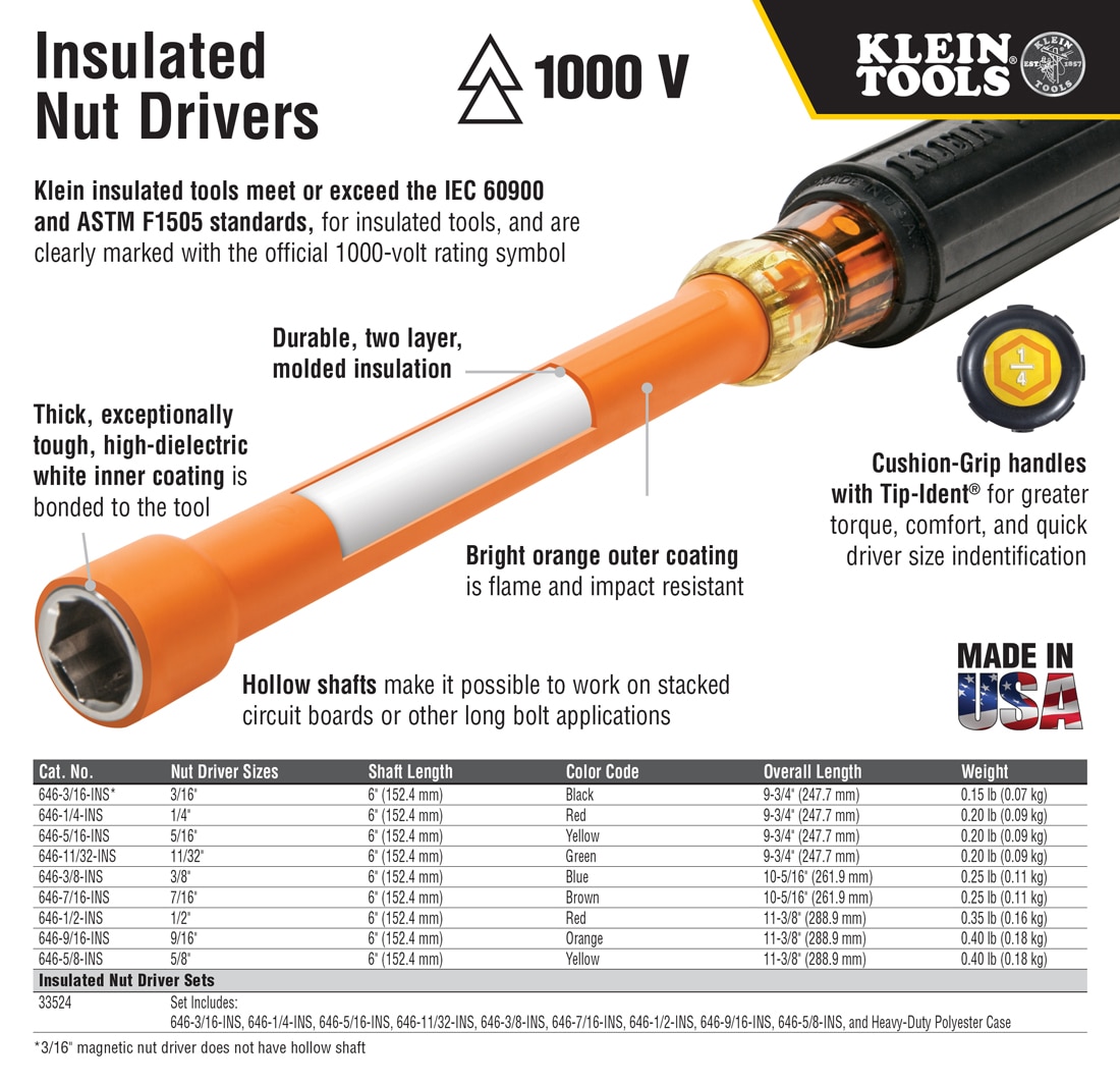 Klein Tools 1/2 in. Insulated Nut Driver with 6 in. Hollow Shaft ...