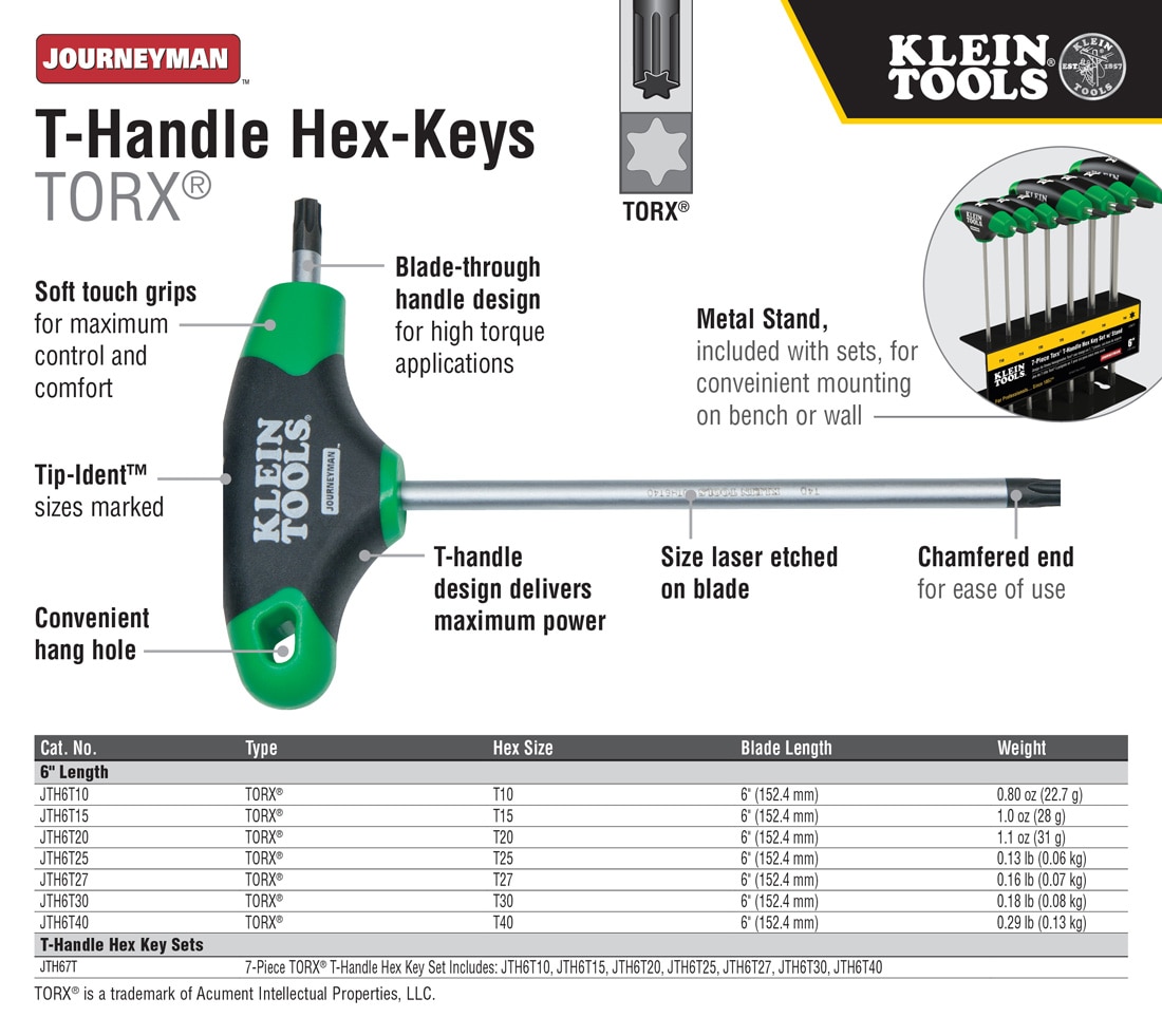 Klein Tools 6 in. Journeyman Torx T-Handle Set Stand (7-Piece) JTH67T ...