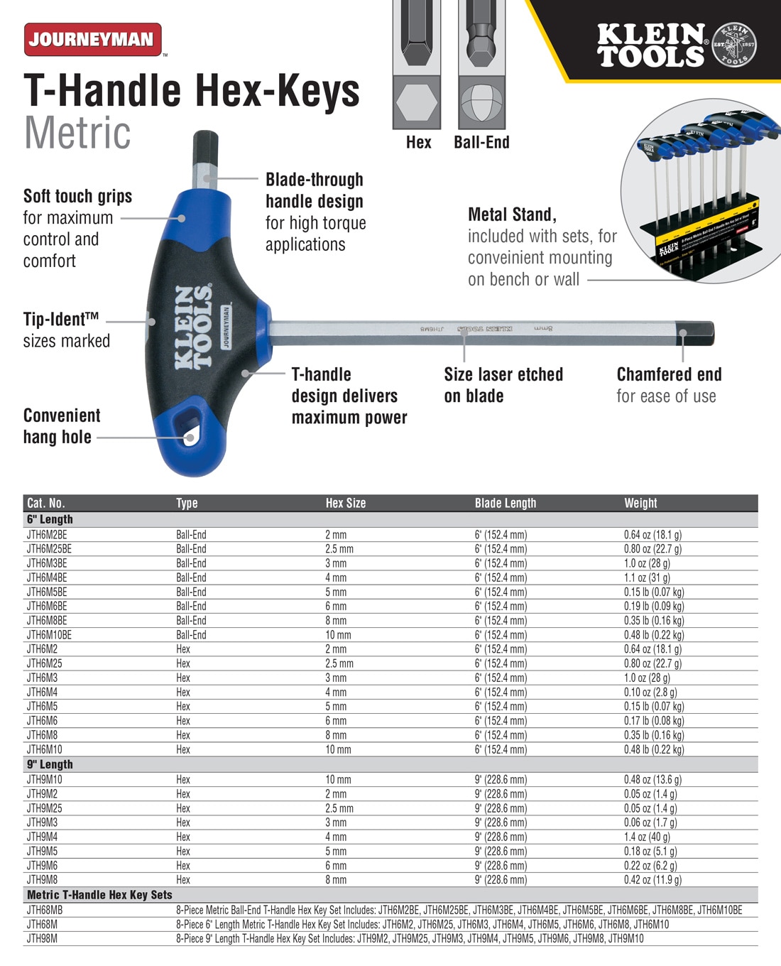 Klein Tools 6 in. Journeyman Metric Ball-End T-Handle Set with Stand (8 ...