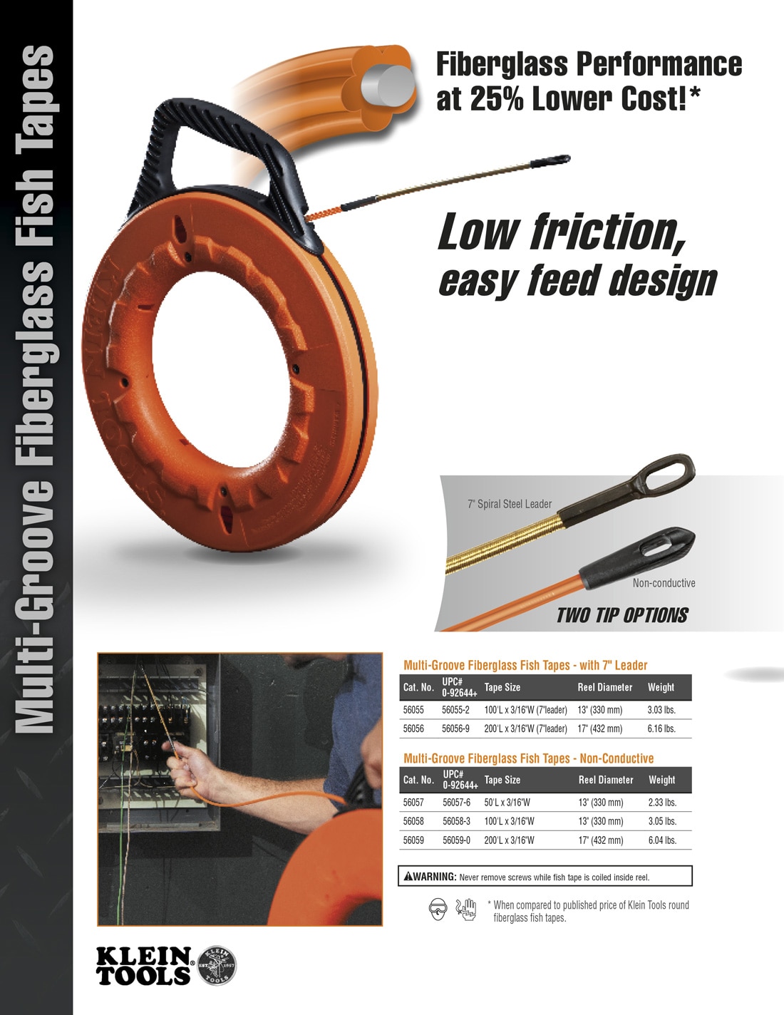 Klein Tools Multi-Groove Fiberglass 200 ft. Fish Tape with Nylon Tip ...