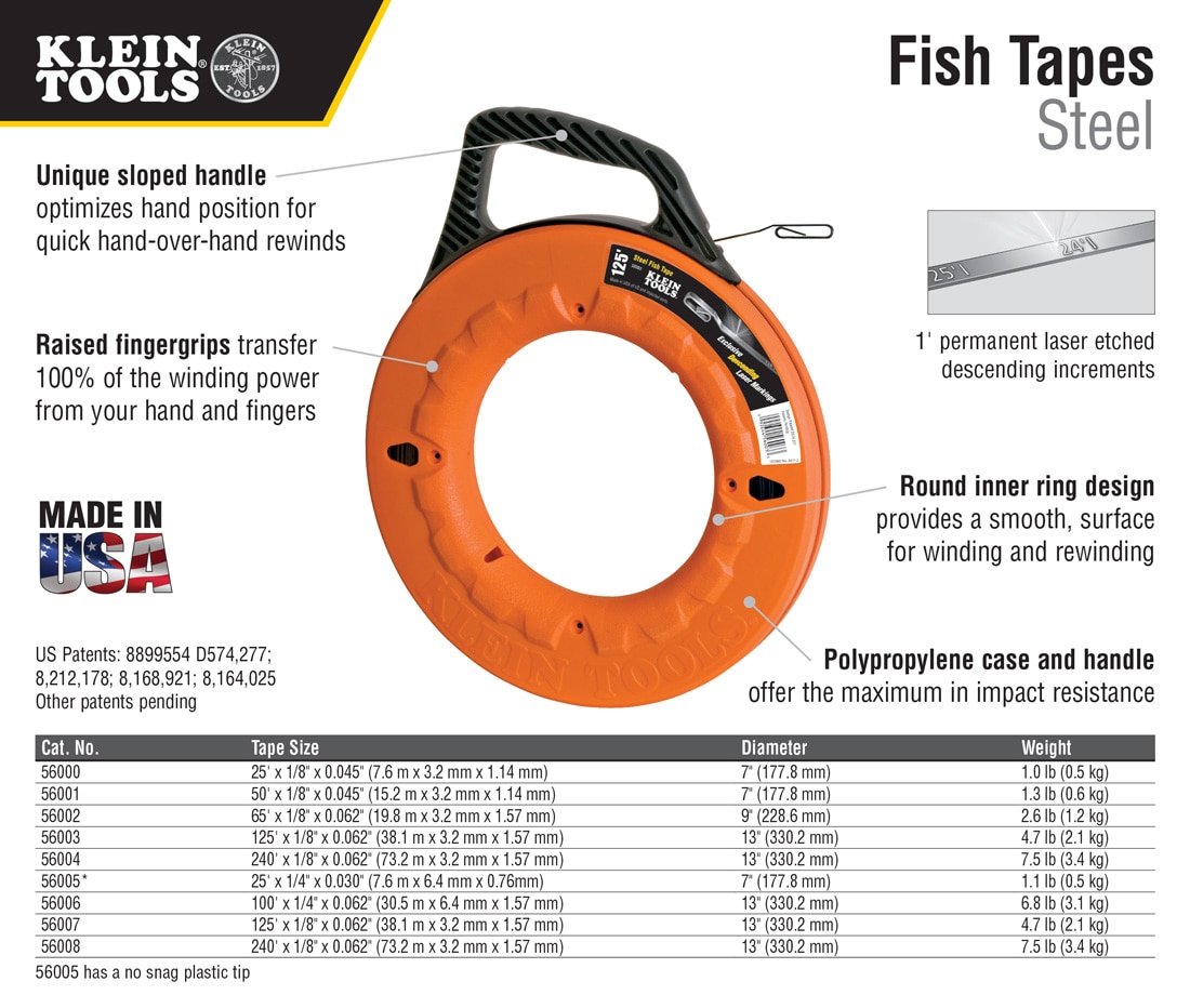 Klein Tools 25 ft. Steel Depthfinder Fish Tape 56005 - The Home Depot
