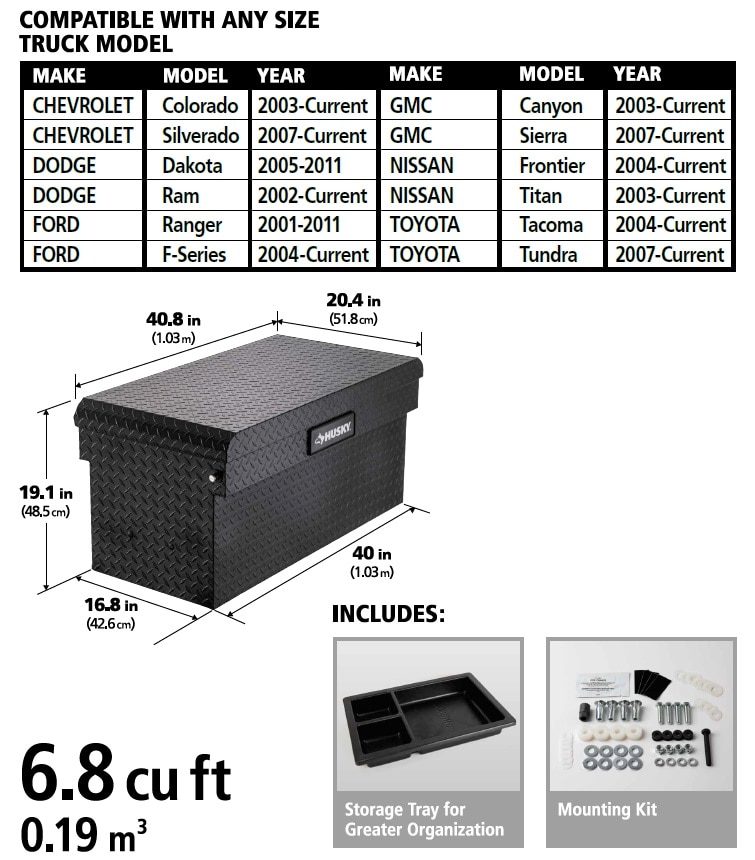 Husky 40.8 in. Matte Black Aluminum Full Size Chest Truck Tool Box ...