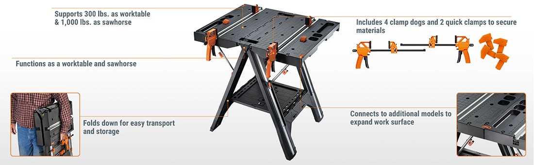 Worx Pegasus Multi-Function Work Table and Sawhorse with Quick Clamps ...