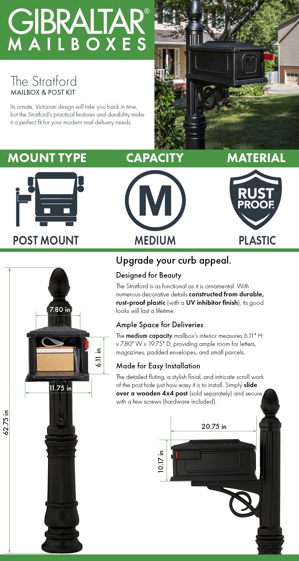 Architectural Mailboxes Stratford Black, Medium, Plastic, All-In-One ...