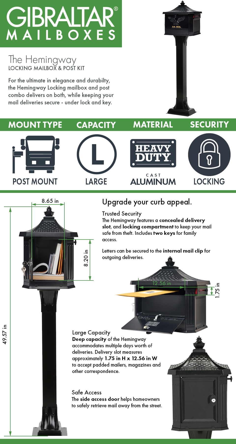 Architectural Mailboxes Hemingway Black, Large, Aluminum, Locking, All ...