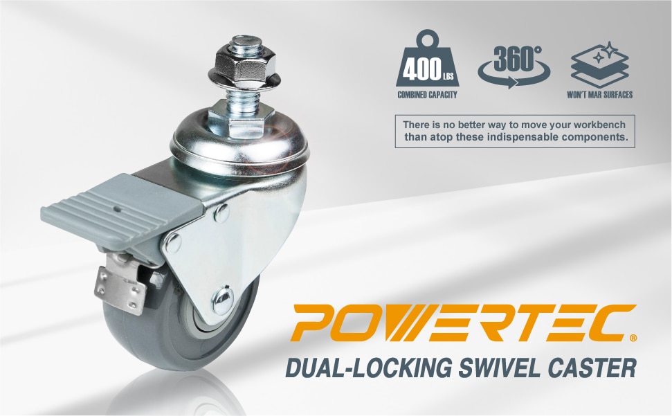 ‎POWERTEC 2-3/8 in. Swivel Stem Caster Wheels with Brake, Dual Locking ...