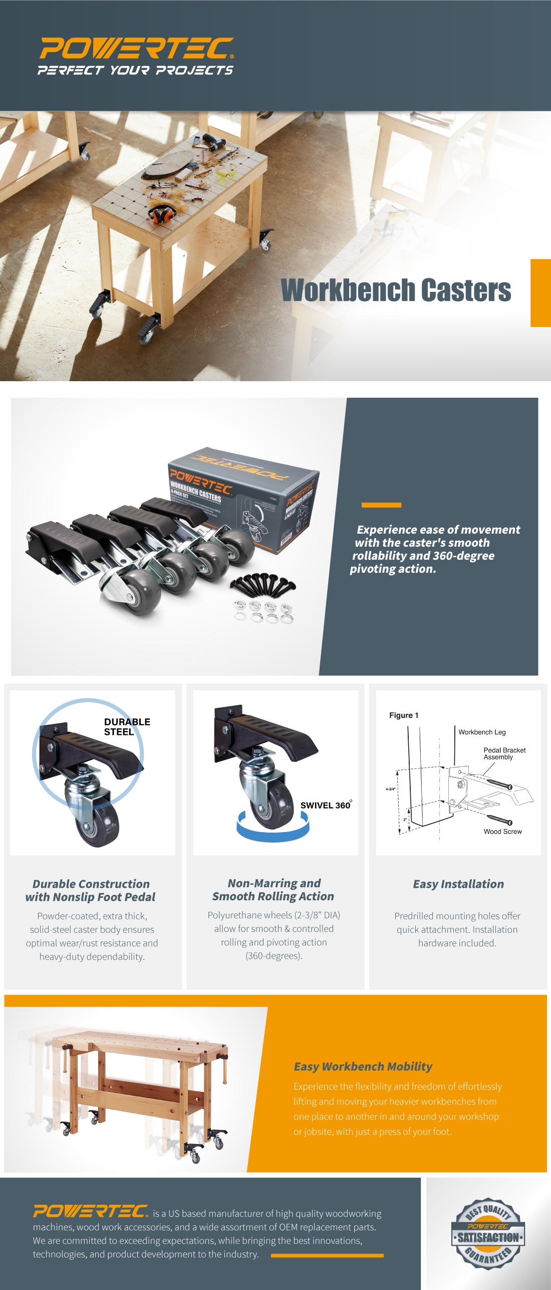 ‎POWERTEC 2-1/2 in. Heavy-Duty Workbench Caster with 400 lb. Load ...