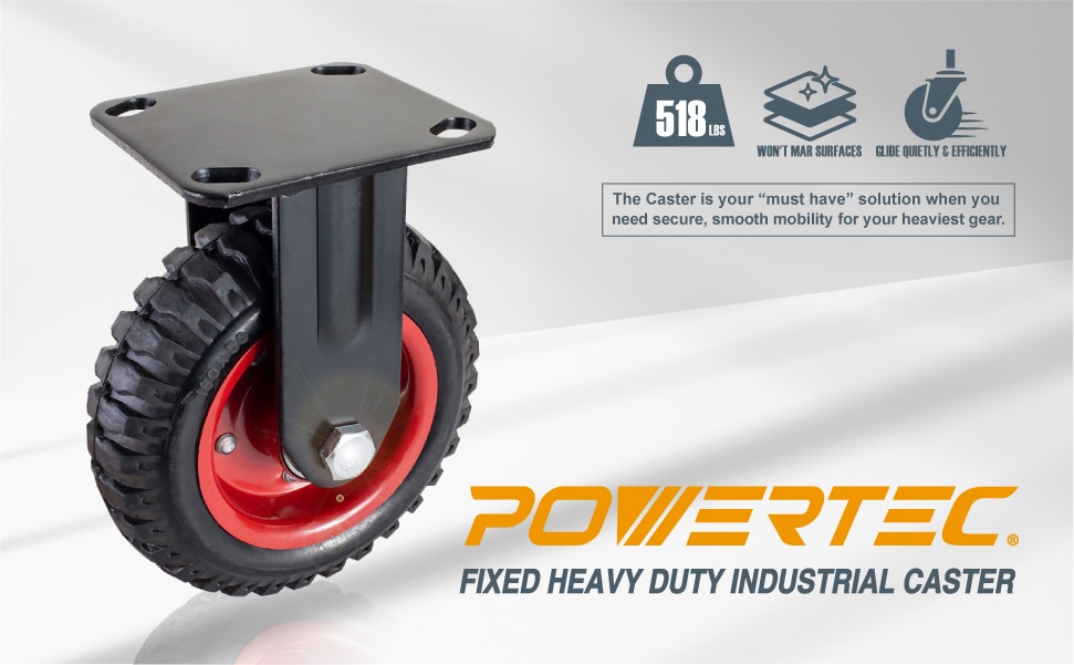 ‎POWERTEC 8 in. Fixed Plate Caster Wheels, Heavy-Duty Industrial Plate ...