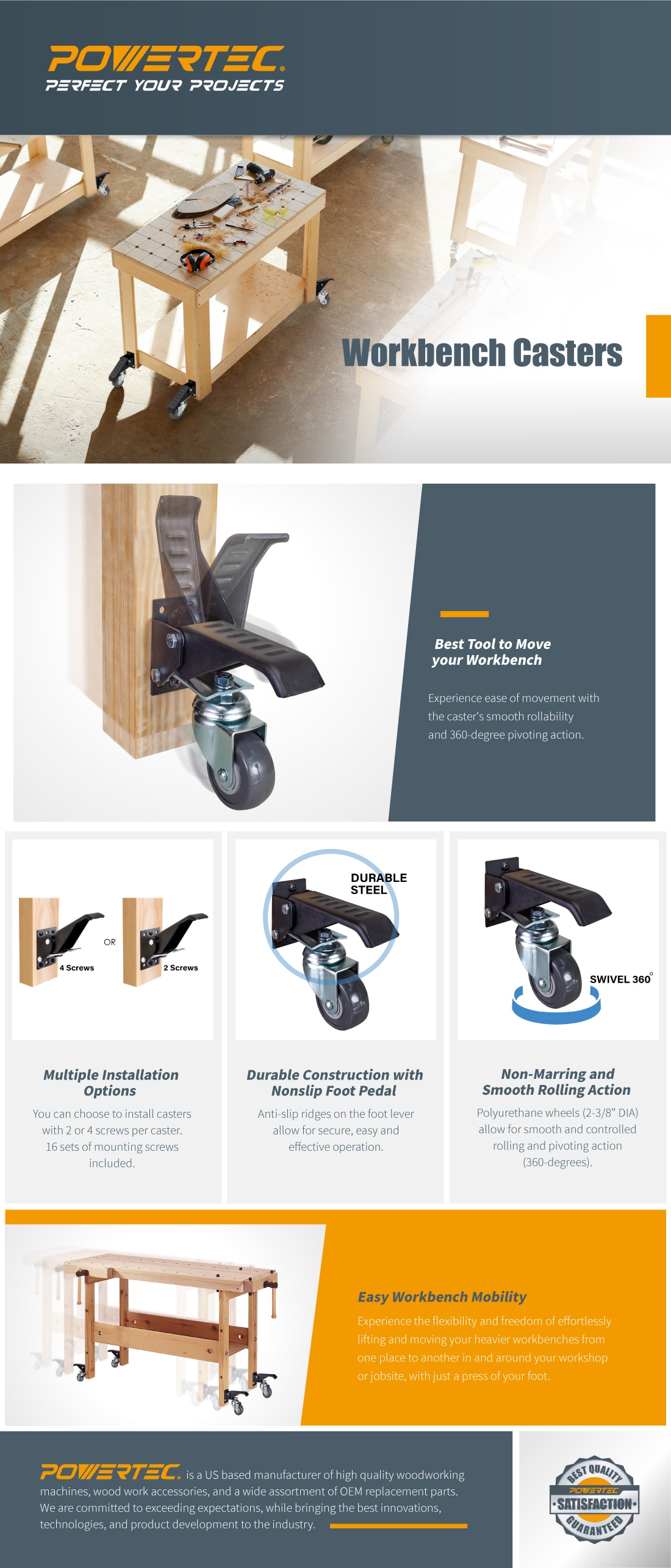 ‎POWERTEC 3 in. Retractable Stepdown Caster Wheels with 600 lbs. Loads ...