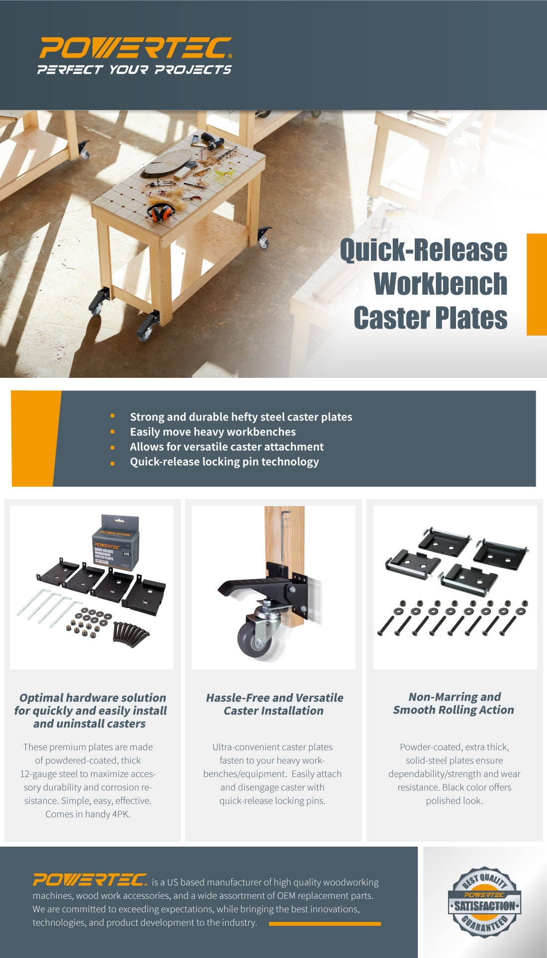 ‎POWERTEC 2-3/4 in. x 3-3/4 in. Quick-Release Caster Plates (4-Pack ...