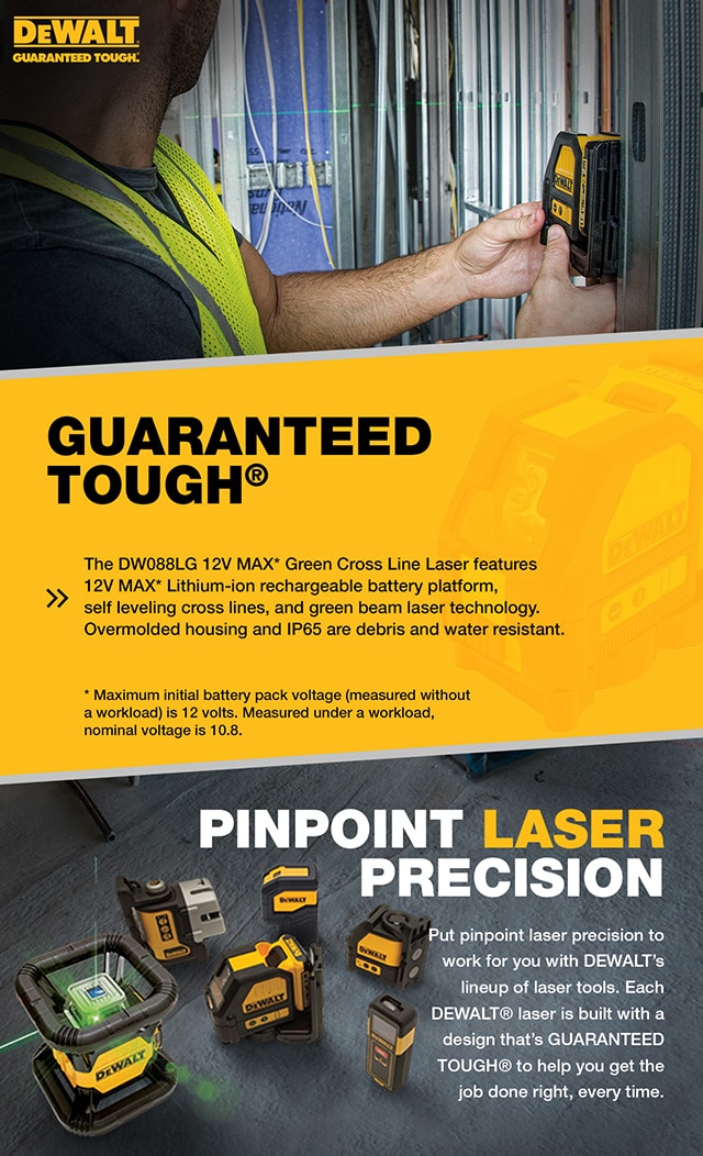 DEWALT 12V MAX Lithium-Ion 165 ft. Green Self-Leveling Cross-Line Laser ...