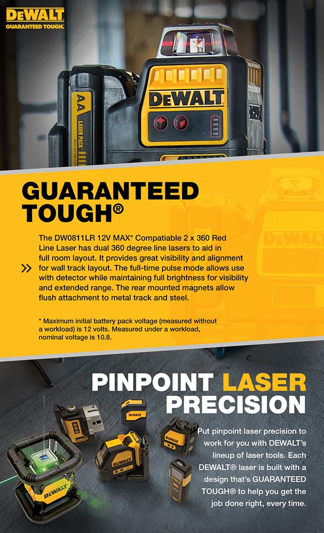 DEWALT 150 ft. Red Self-Leveling 2 X 360 Degree Line Laser Level with ...