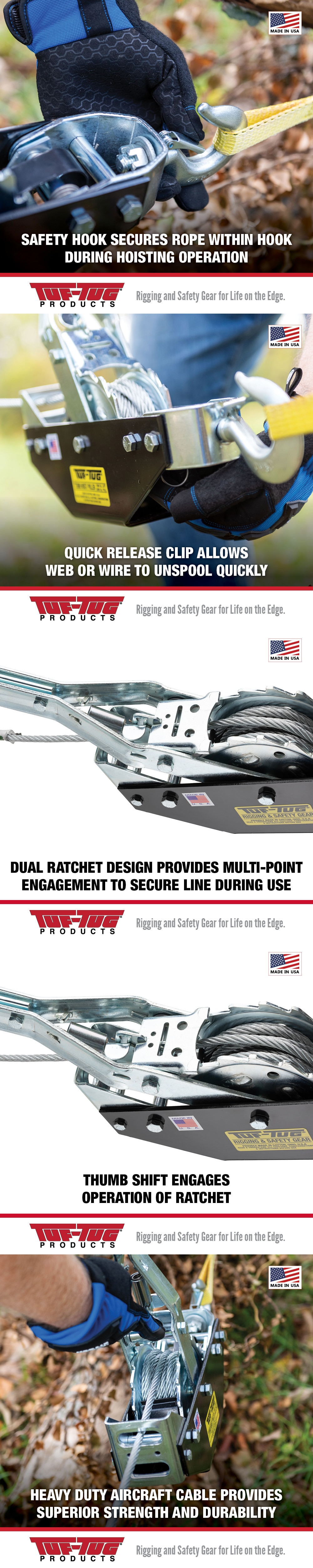 TUF-TUG Small Frame, Single Line, 2,000 lbs. Come Along Cable Puller ...