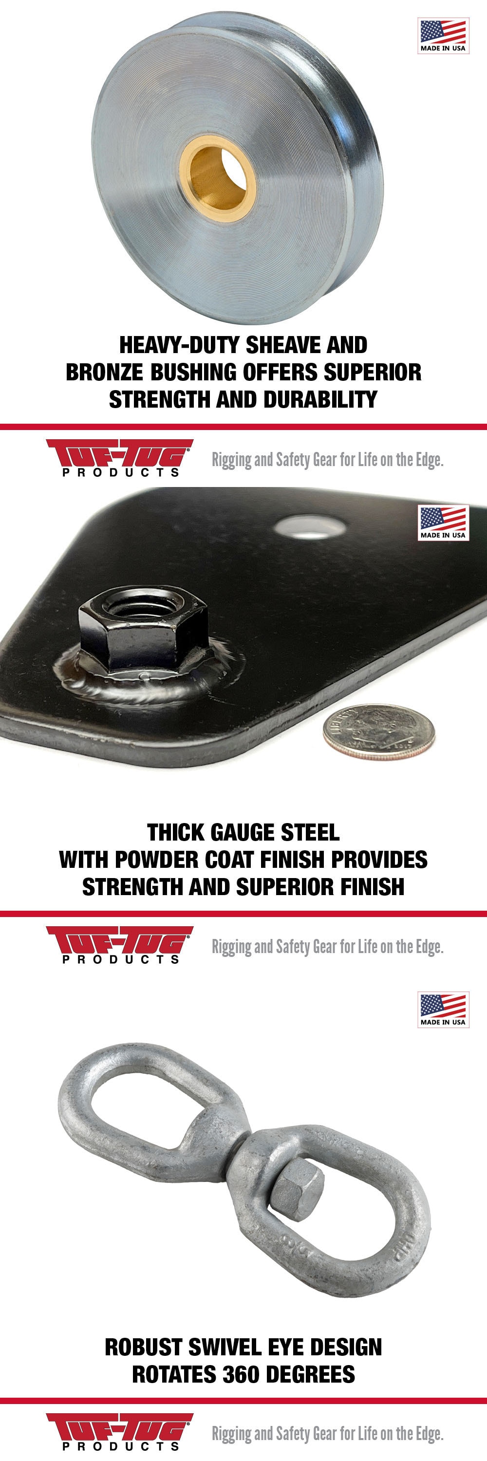 TUF-TUG 4 in. Wire Rope Block, Swivel Eye Mount, 3,000 lbs. Capacity ...