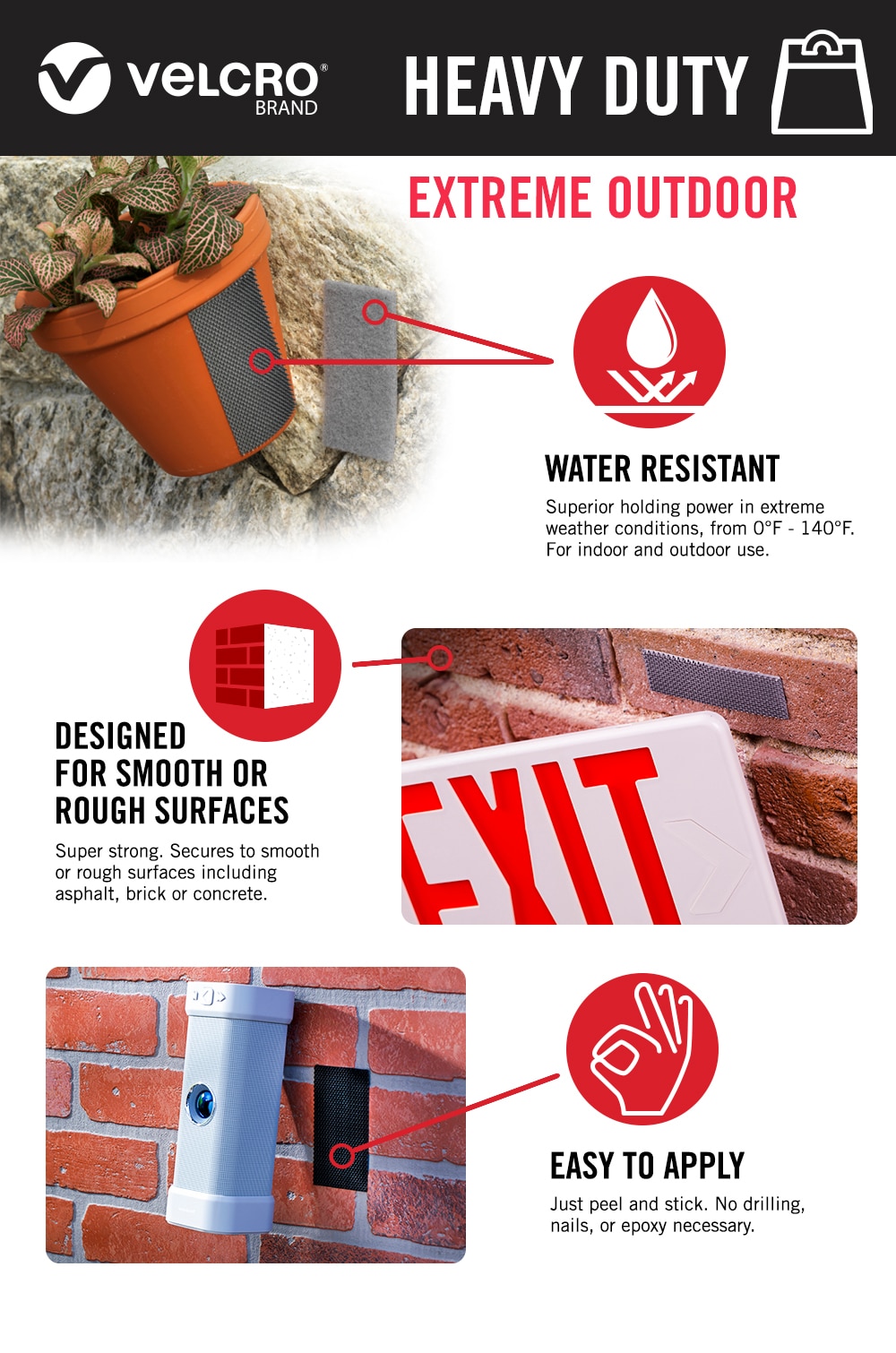 VELCRO 4 in. x 2 in. Extreme Outdoor Strips in Black (3-Pack) VEL-30758 ...