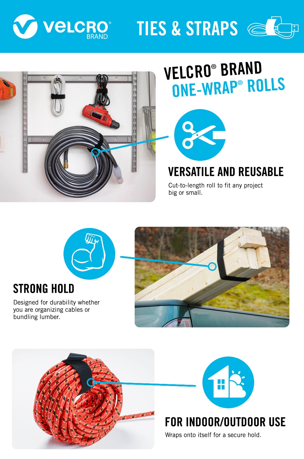 VELCRO 25 ft. x 3/4 in. One-Wrap Roll VEL-30764-USA - The Home Depot