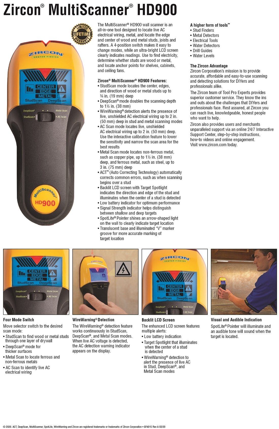 Zircon MultiScanner HD900 3 in. Multifunction Stud Finder 66232 - The ...