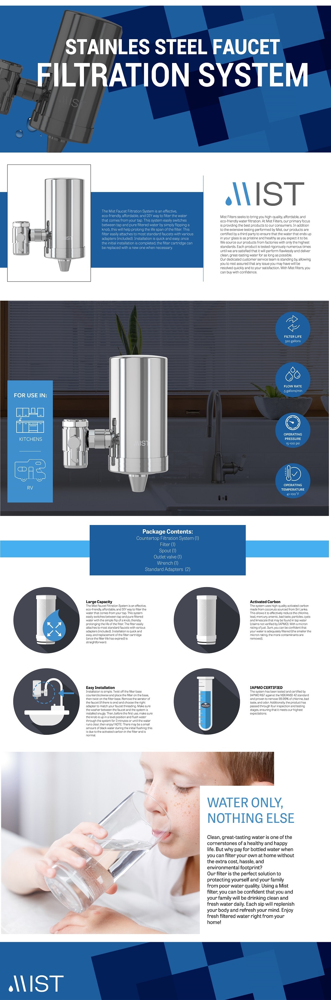 Mist Faucet Water Filtration System in Stainless Steel with Activated ...