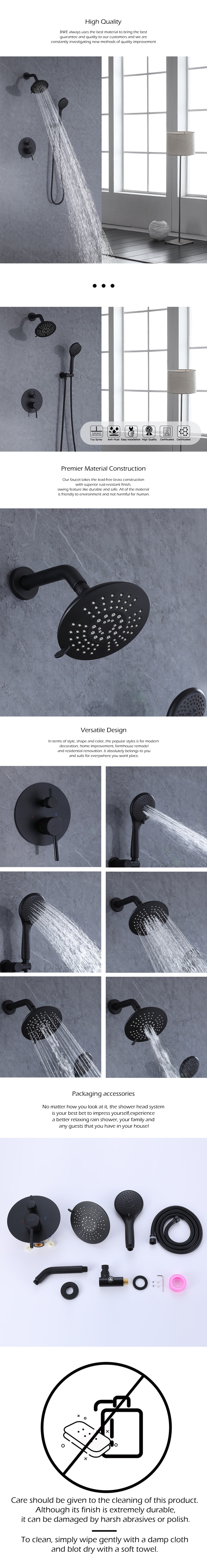 BWE Single Handle 2-Spray Shower Faucet Set 1.8 GPM with Valve Dual ...