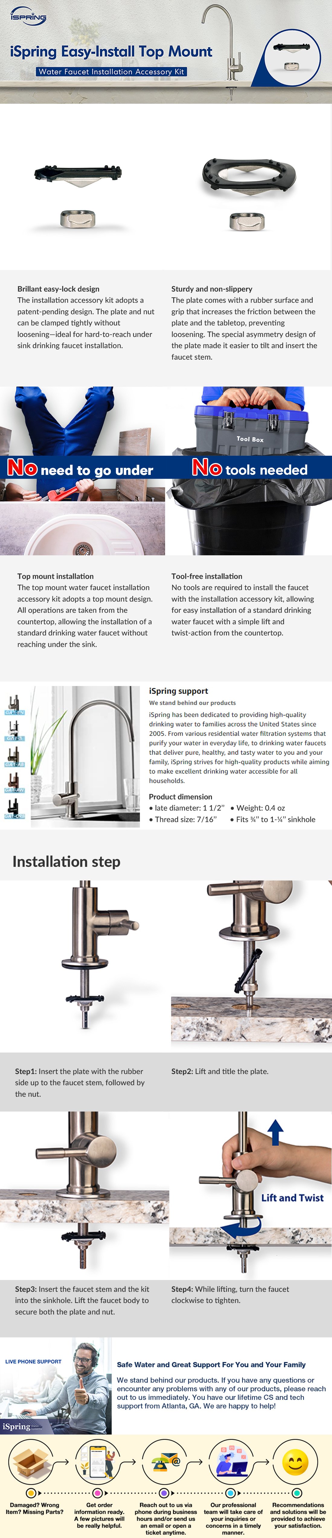 ISPRING Easy-Install Top Mount Reverse Osmosis RO Drinking Water Faucet ...